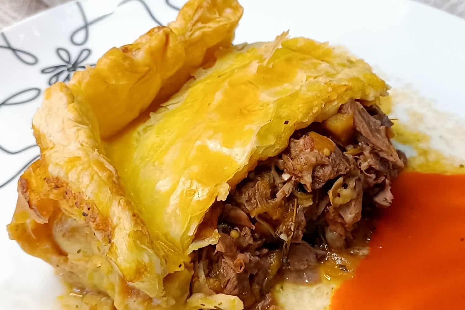 Puff Pastry Pie with Pulled Lamb and Stir Fried Vegetable Filling